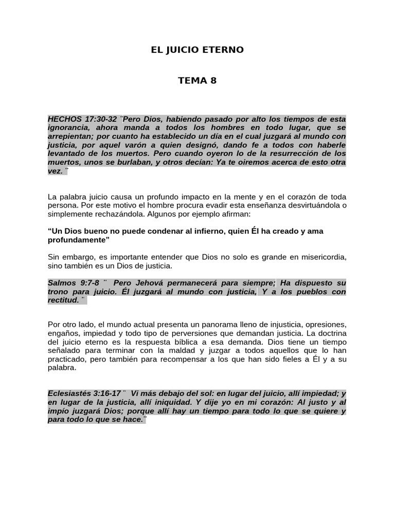 El Juicio Eterno - Tema 8 | PDF | Cristo (título) | Justicia