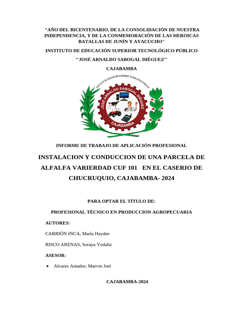 Instalación de Alfalfa CUF 101 en Cajabamba | PDF | Pasto | Agricultura
