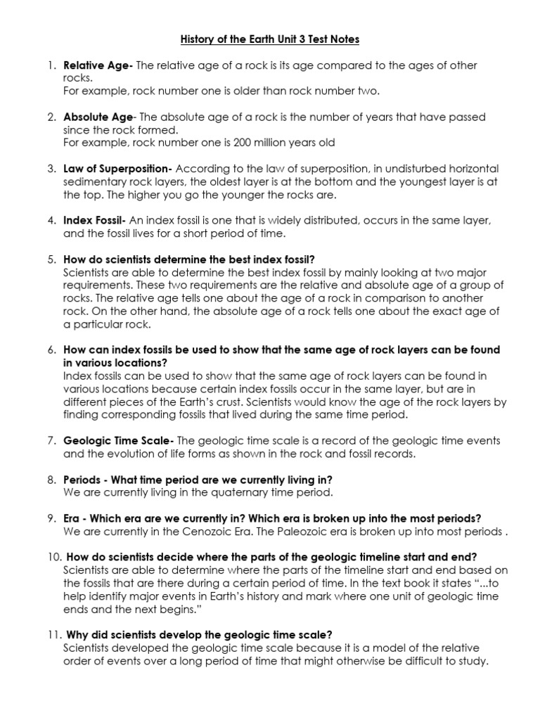 History of the Earth Test Notes - Google Docs | PDF | Geologic Time ...