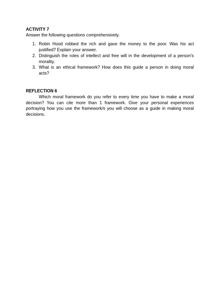 Ethics Activity 7 Reflection 6 | PDF