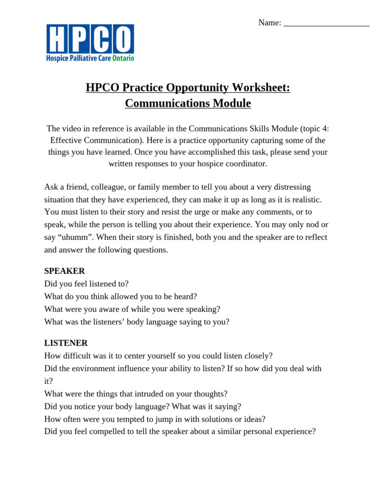 PracticeOpportunityWorksheet2 Communication Skills | PDF