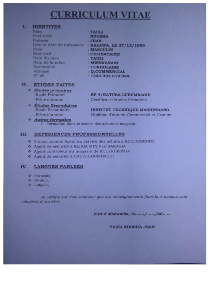 CV Jean Ndusha | PDF
