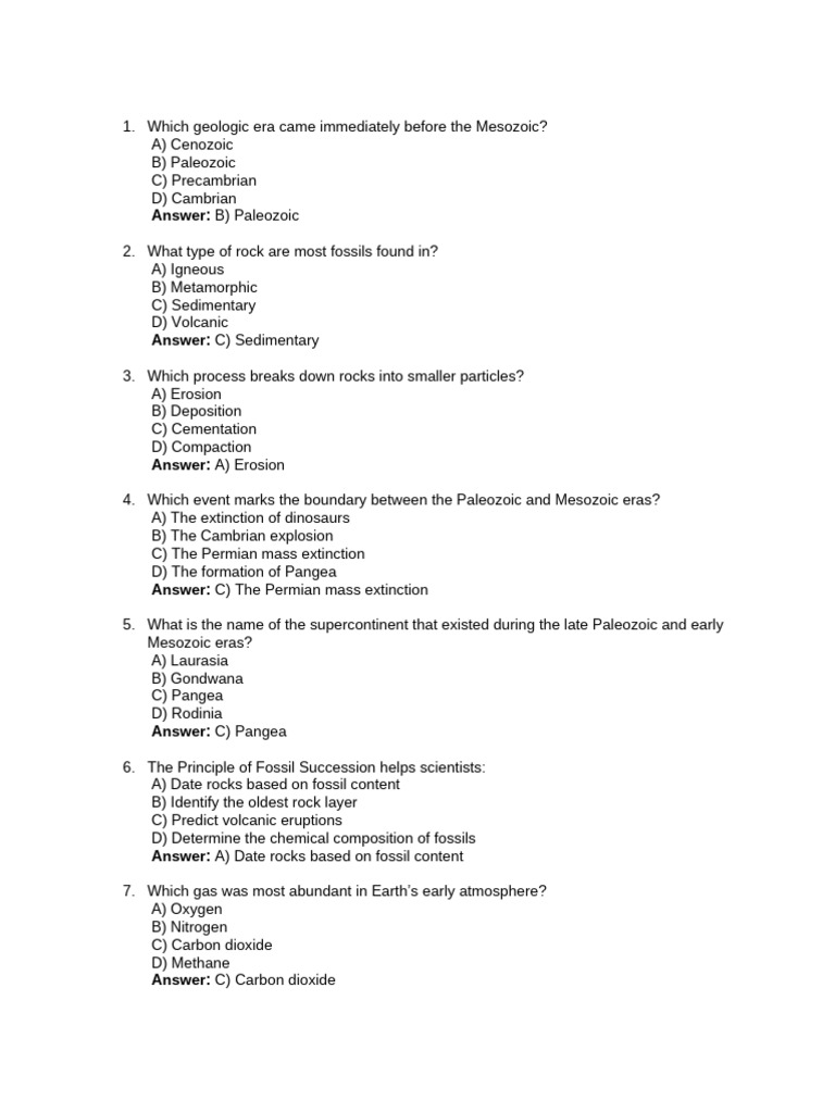 Geologic History - Multiple Choice Questions With Answers | PDF ...