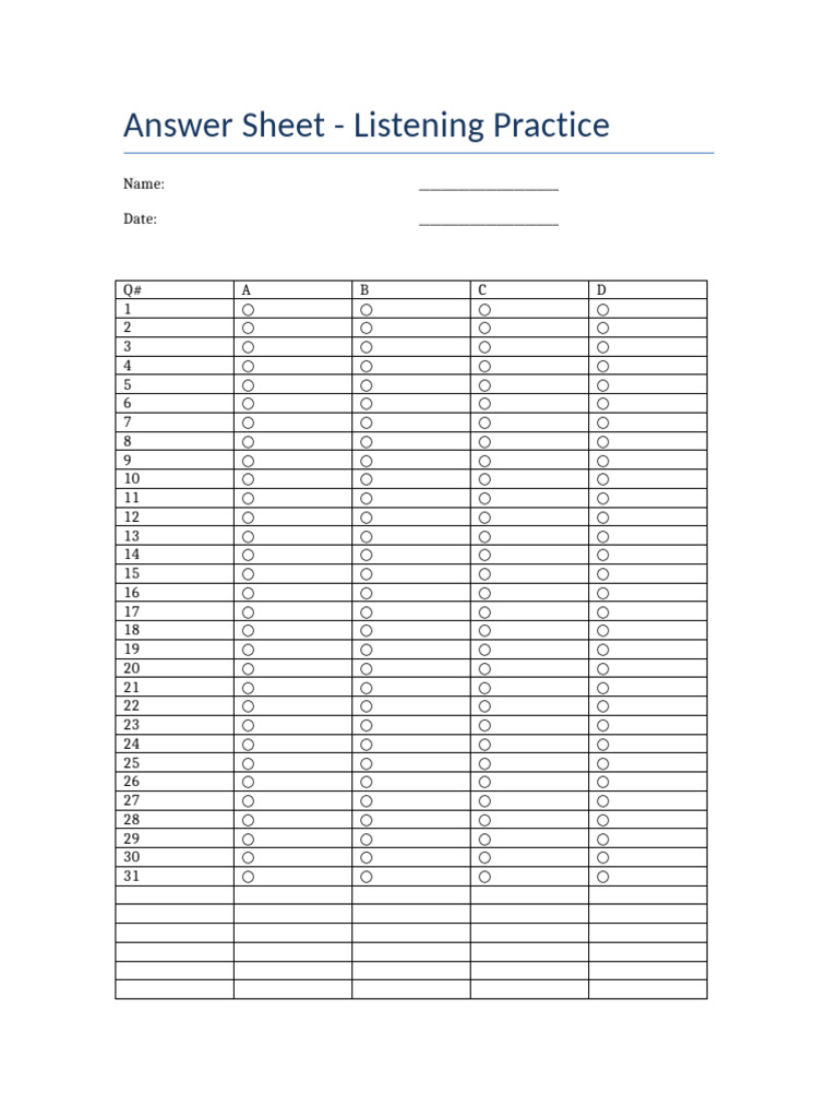 Answer Sheet Template | PDF