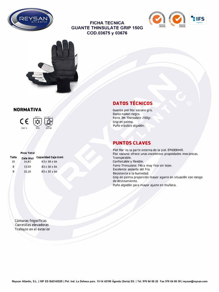 Ficha Tecnica Guante Thinsulate Grip 150g 2 | PDF
