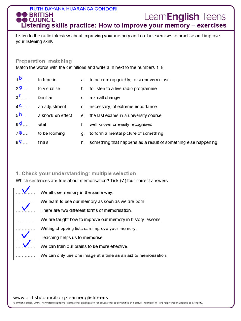 How To Improve Your Memory - Exercises | PDF | Memory | Vocabulary
