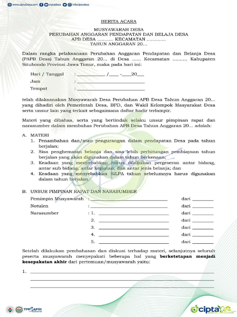 BA. Musdes Perubahan APB Desa (WWW - Ciptadesa.com) | PDF