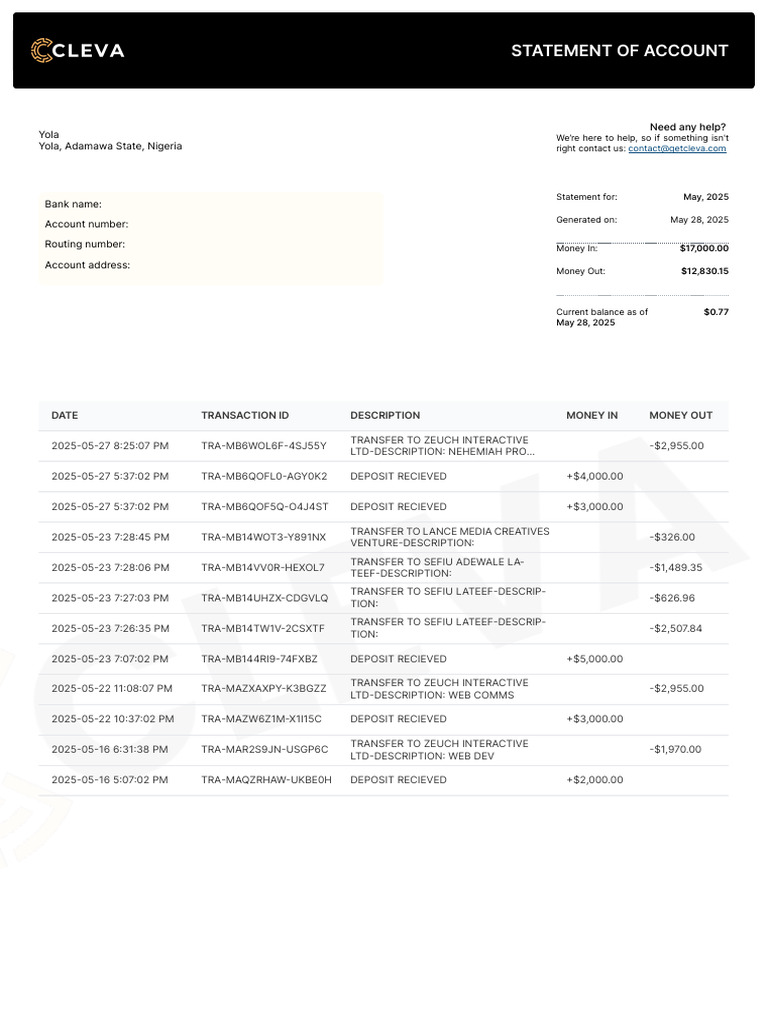 Cleva Statement May 2025 | PDF | Financial Services