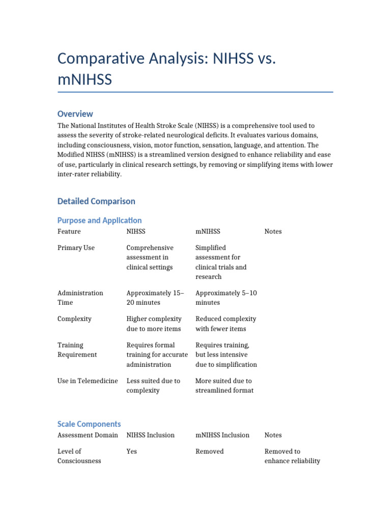 mNIHSS vs. NIHSS: A Comparative Review | PDF | Nervous System | Neurology