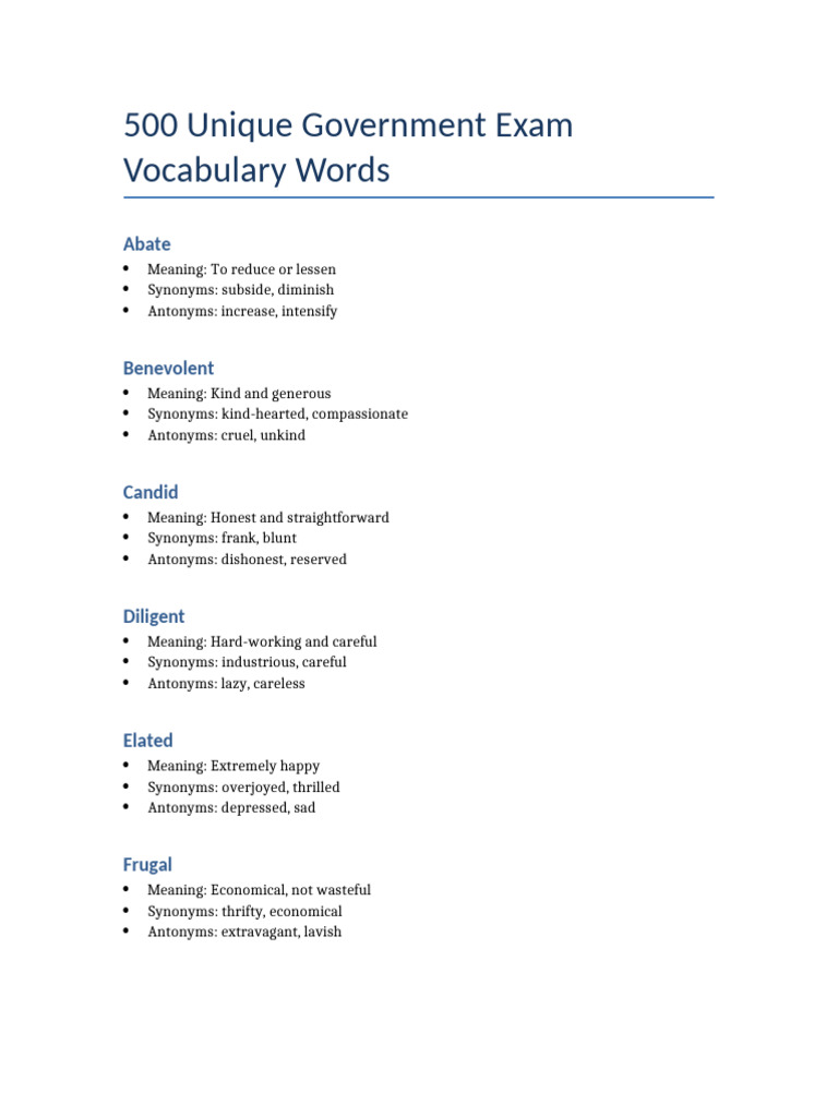 500 Government Exam Vocabulary Words | PDF | Semiotics | Grammar