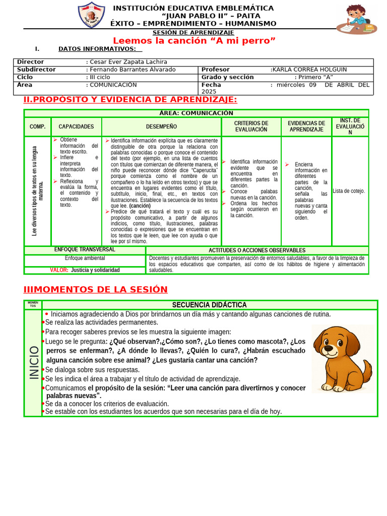 Sesión Leemos A Mi Perro Maestra Janet | PDF | Aprendizaje