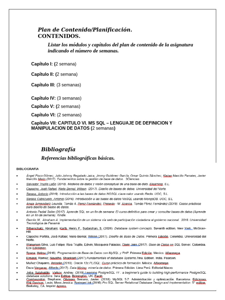 Descripcion Del Curso Entregada Por El Docente | PDF