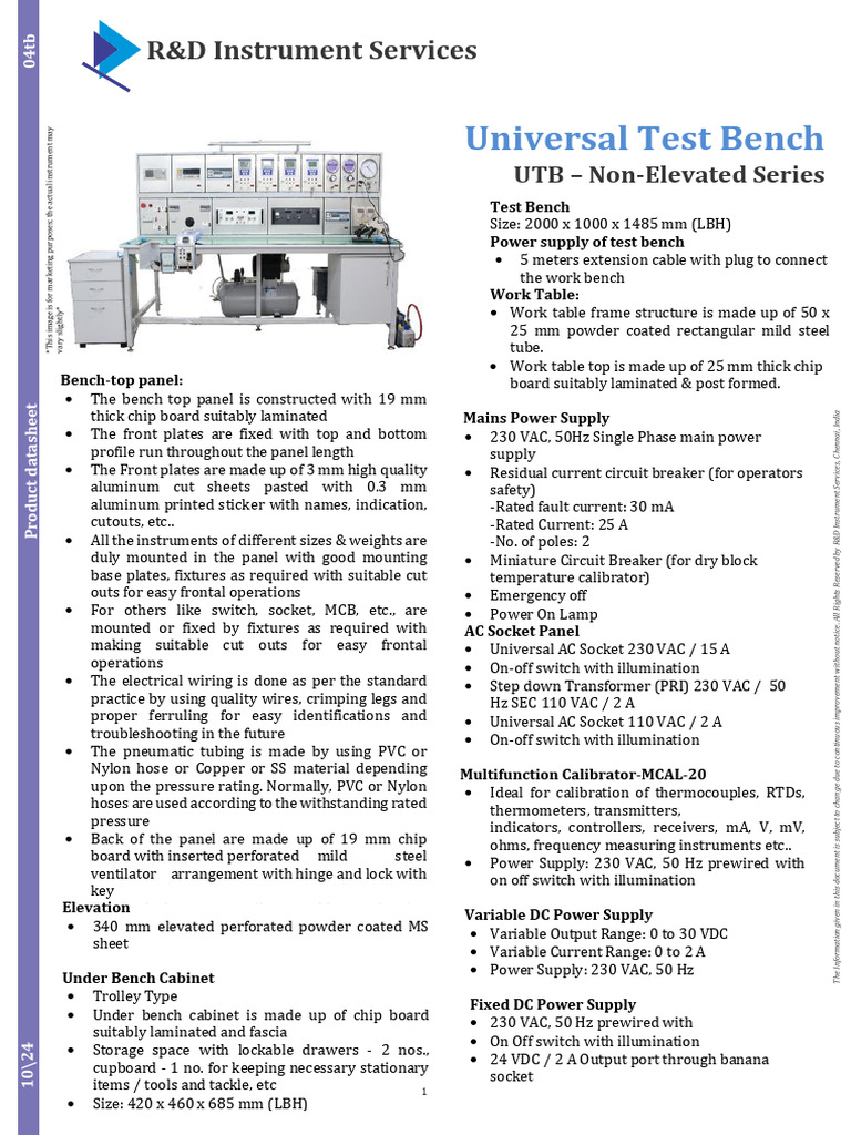 04tb-UTB Test Bench Series Non Elevated | PDF | Calibration | Power Supply