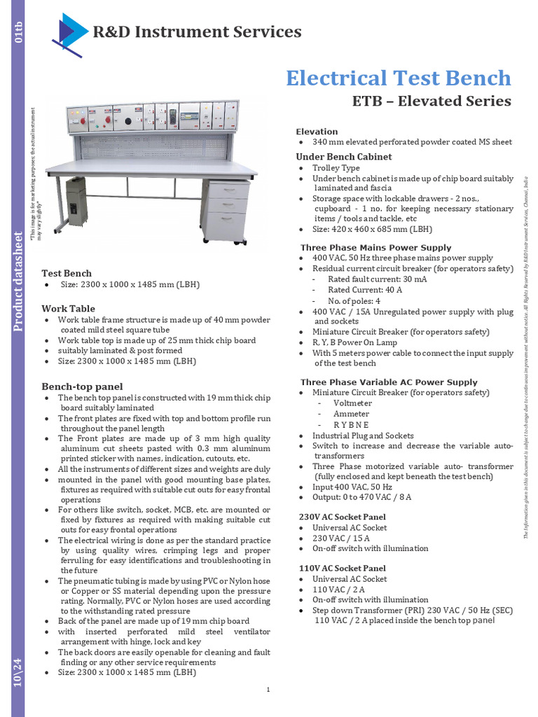 Electrical Test Bench ETB Datasheet | PDF | Power Supply | Alternating ...