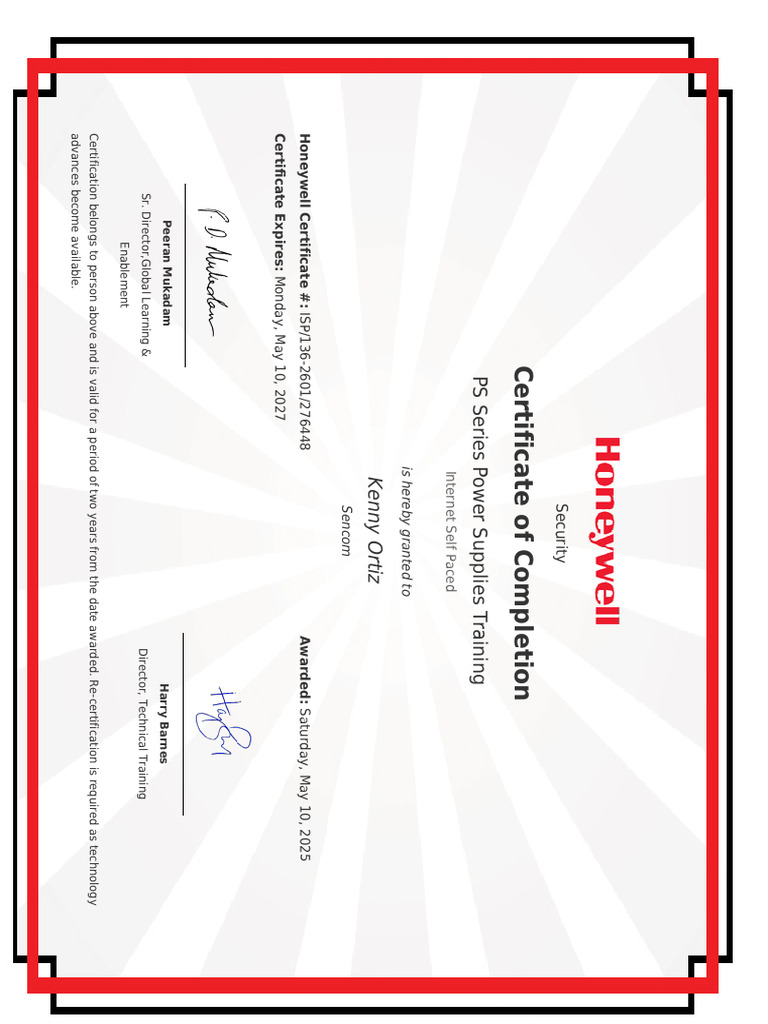 Certificate - PS Series Power | PDF