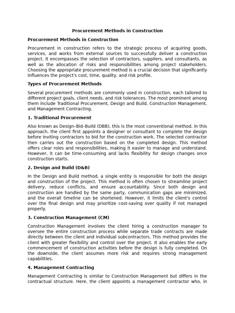Procurement Methods in Construction | PDF | Construction Management ...