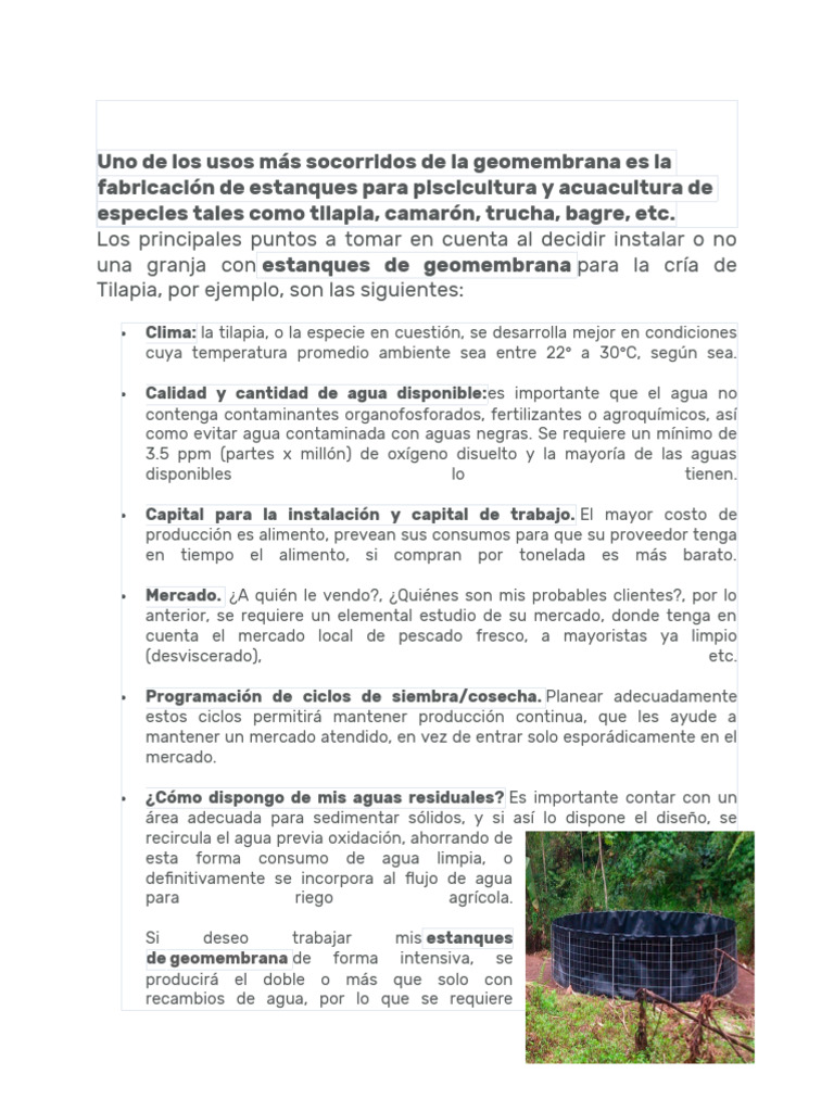Estanques de Geomembrana para Acuacultura | PDF