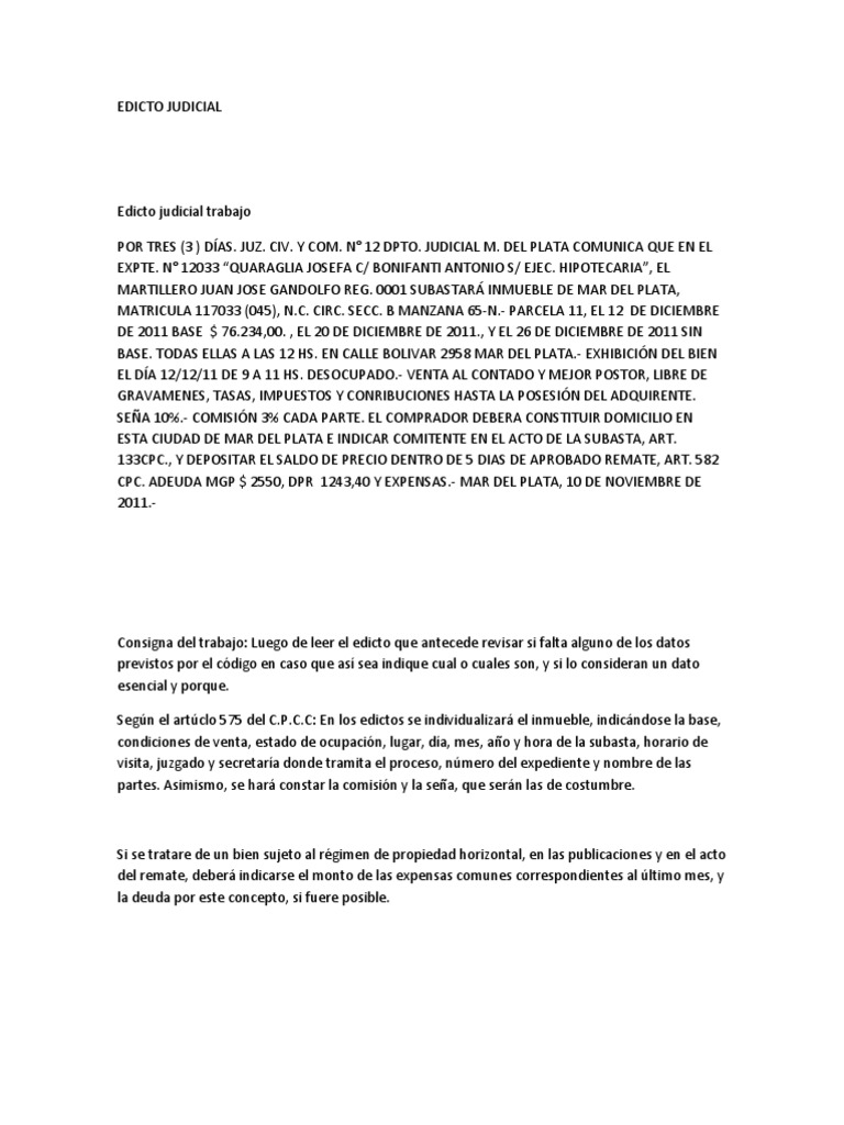 Edicto Judicial | PDF | Subasta | Valoración empresarial