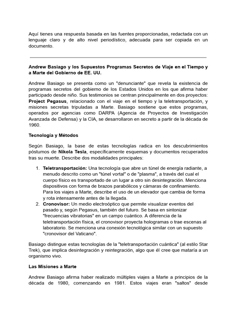 Andrew Basiago y el Proyecto Pegasus | PDF | Viaje en el tiempo | Marte