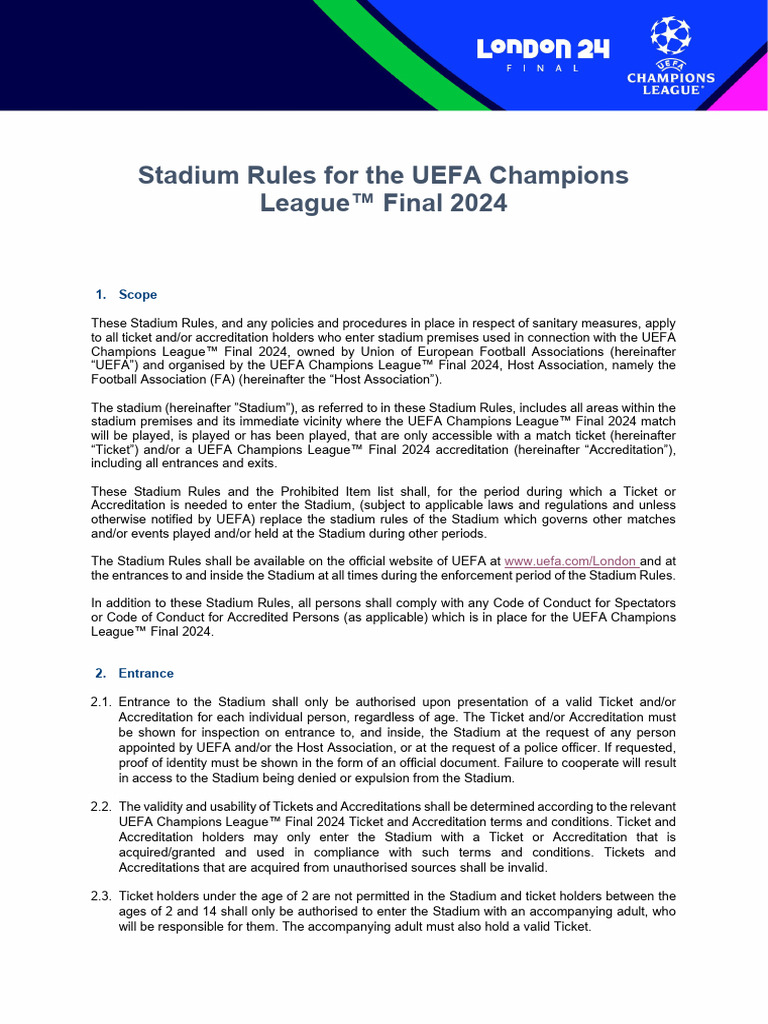 UEFA Stadium Rules for 2024 Final | PDF | Closed Circuit Television ...