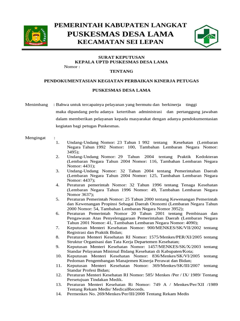 SK Pendokumentasian Perbaikan Kinerja | PDF