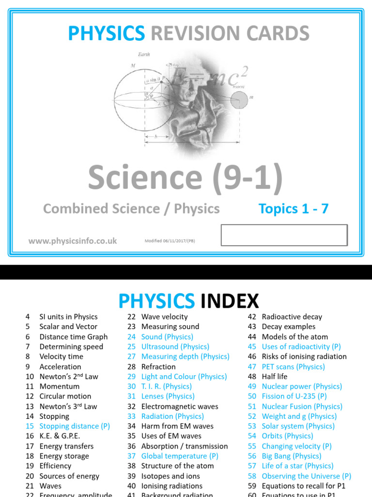 Science 9-1 Physics Revision Cards Combined Topics 1-7 Ver 1 | PDF ...