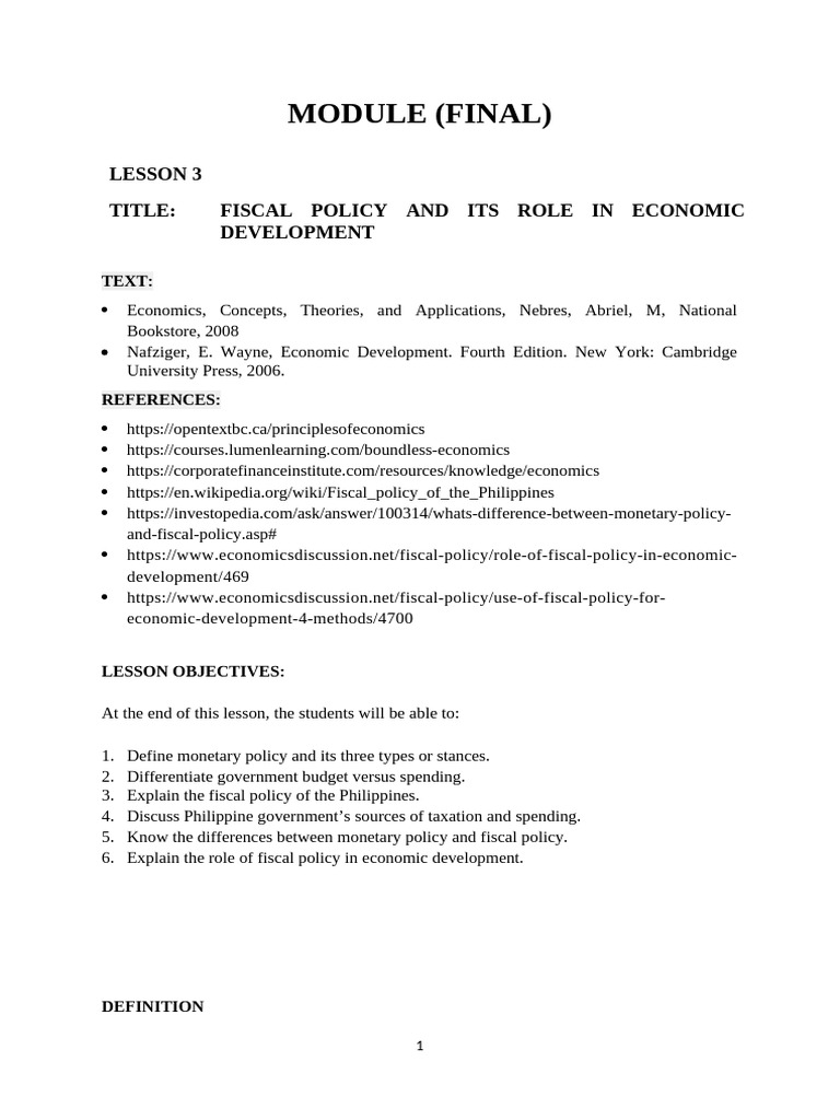 Final Module No. 3 Fiscal Policy | PDF | Fiscal Policy | Taxes