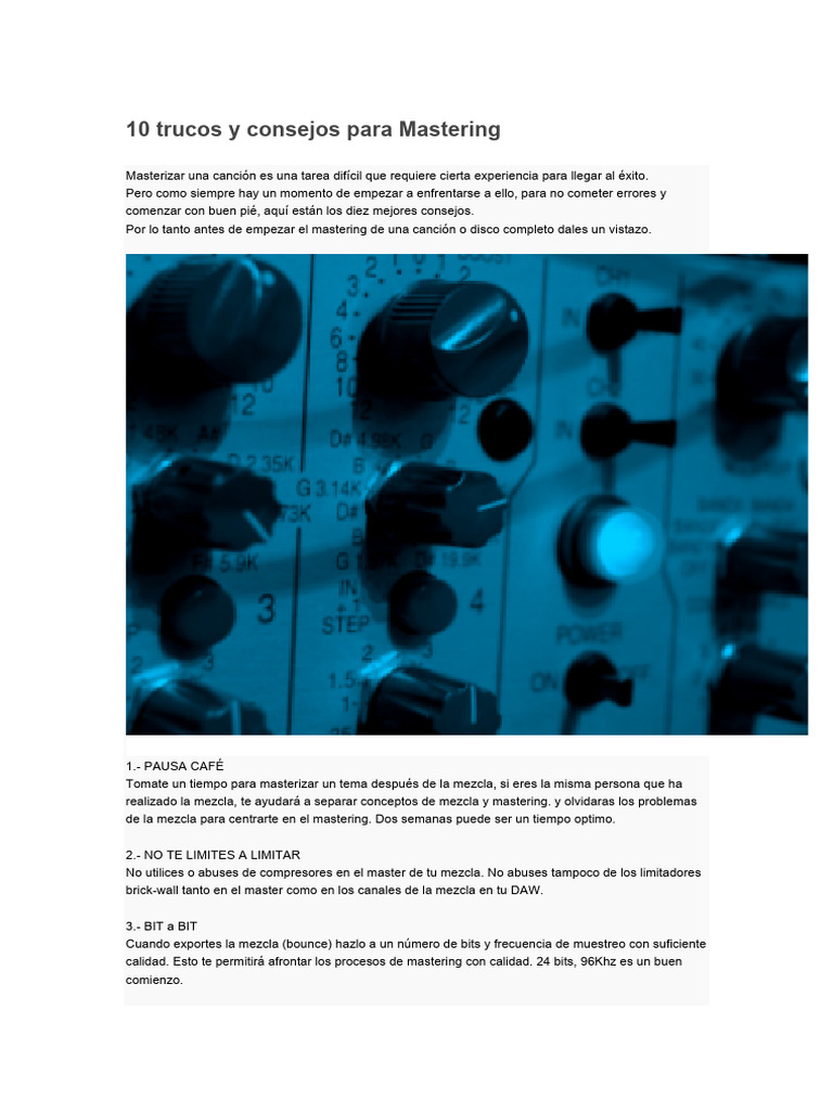 10 Trucos y Consejos para Mastering | PDF