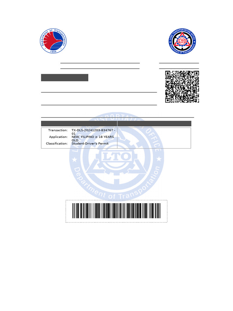 Official Receipt: Land Transportation Office | PDF