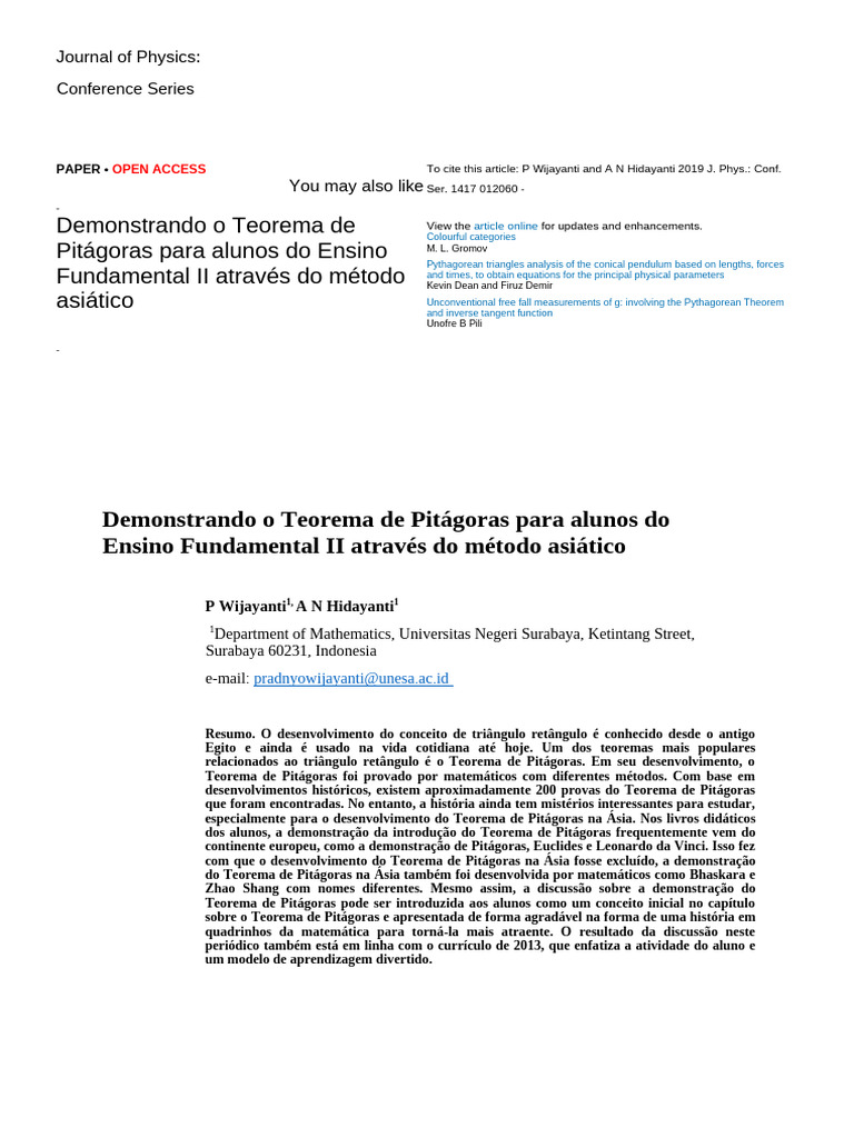 Proving The Pythagorean Theorem To Junior | PDF | Matemática | Triângulo