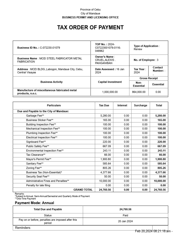 Tax Order of Payment 2024 | PDF | Fee | Payments