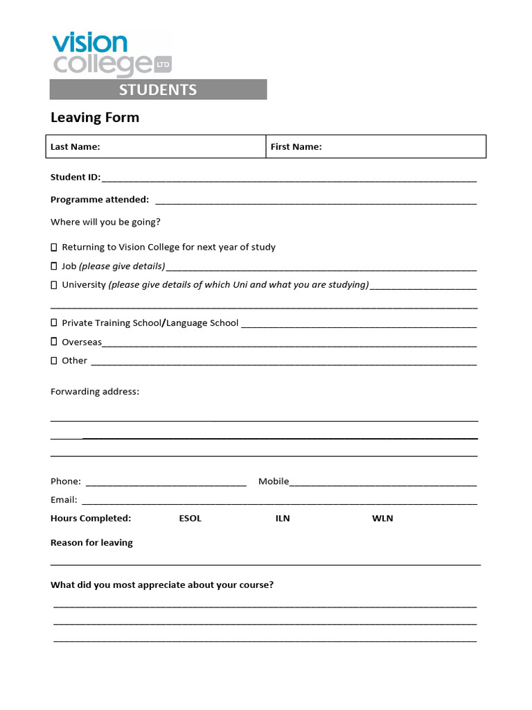 Student Leaving Form-Fillable | PDF | Computing | Computer Science