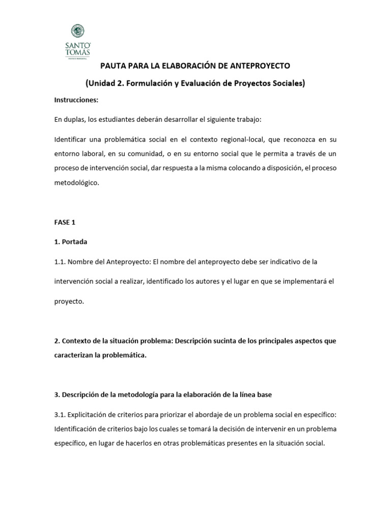 Pauta para La Elaboración Del Anteproyecto (Unidad 2) | PDF | Software