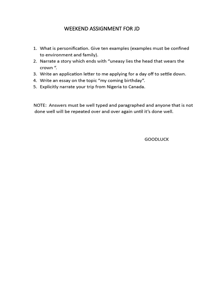 Weekend Assignment For Jaydee | PDF