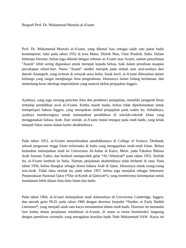 Biografi Prof. Muhammad Mustafa al-A'zami | PDF