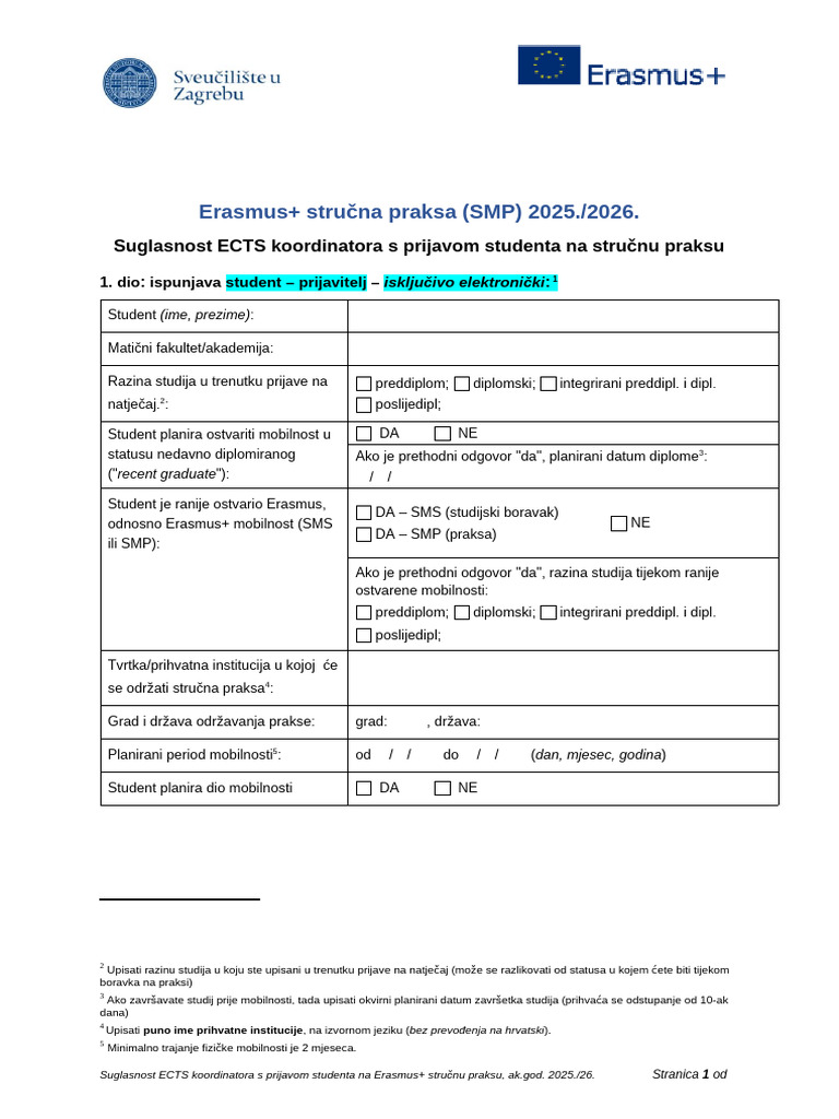 ECTS Suglasnost - SMP 2025-26 Final | PDF
