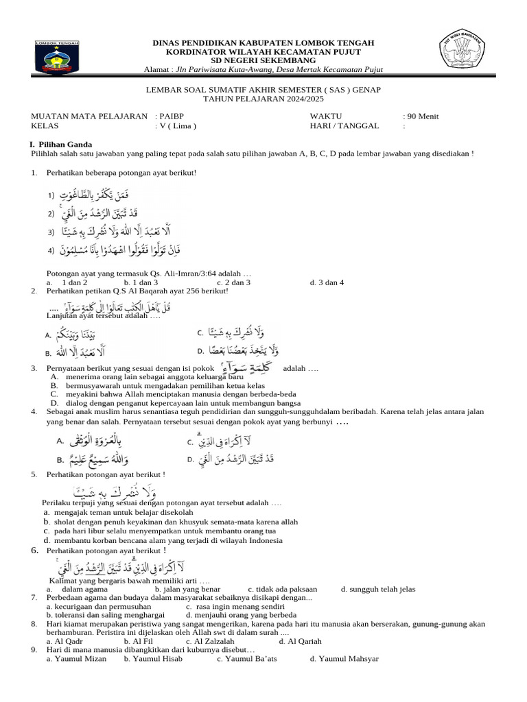 Soal Pai Kelas 5 Semester 2 | PDF