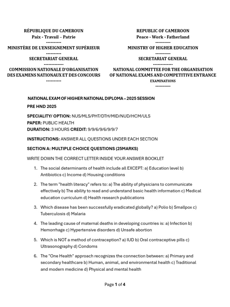 Public Health Pre HND 2025 | PDF | Infection | Breast Milk