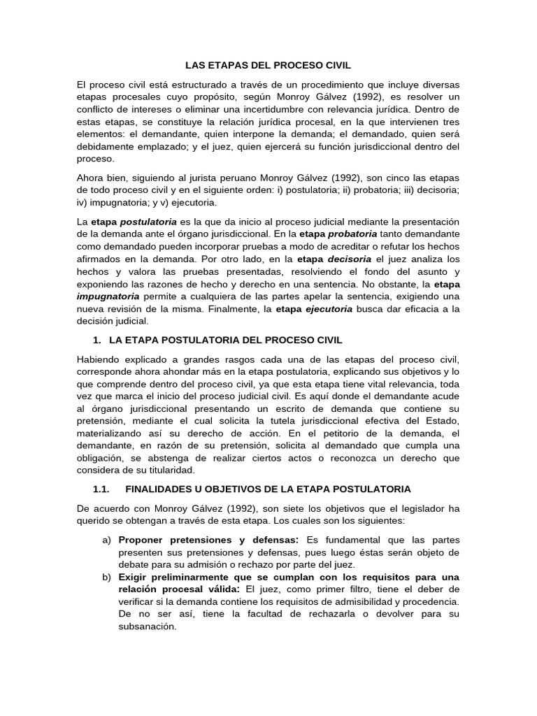 Las Cinco Etapas Del Proceso Civil | PDF | Demanda judicial | Ley procesal
