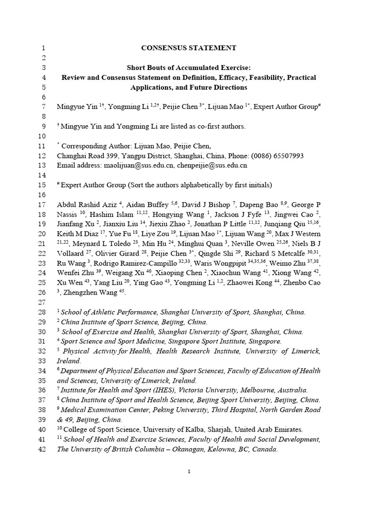 Short Bouts of Accumulated Exercise (Yin Et Al., 2025) | PDF ...