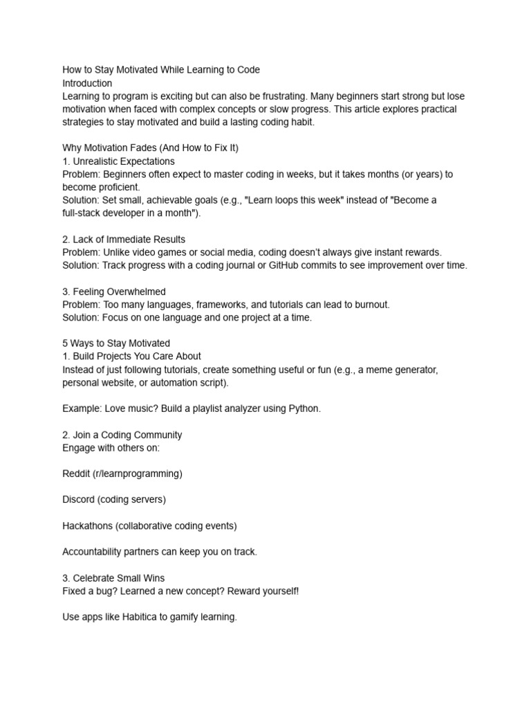 How To Stay Motivated While Learning To Code | PDF
