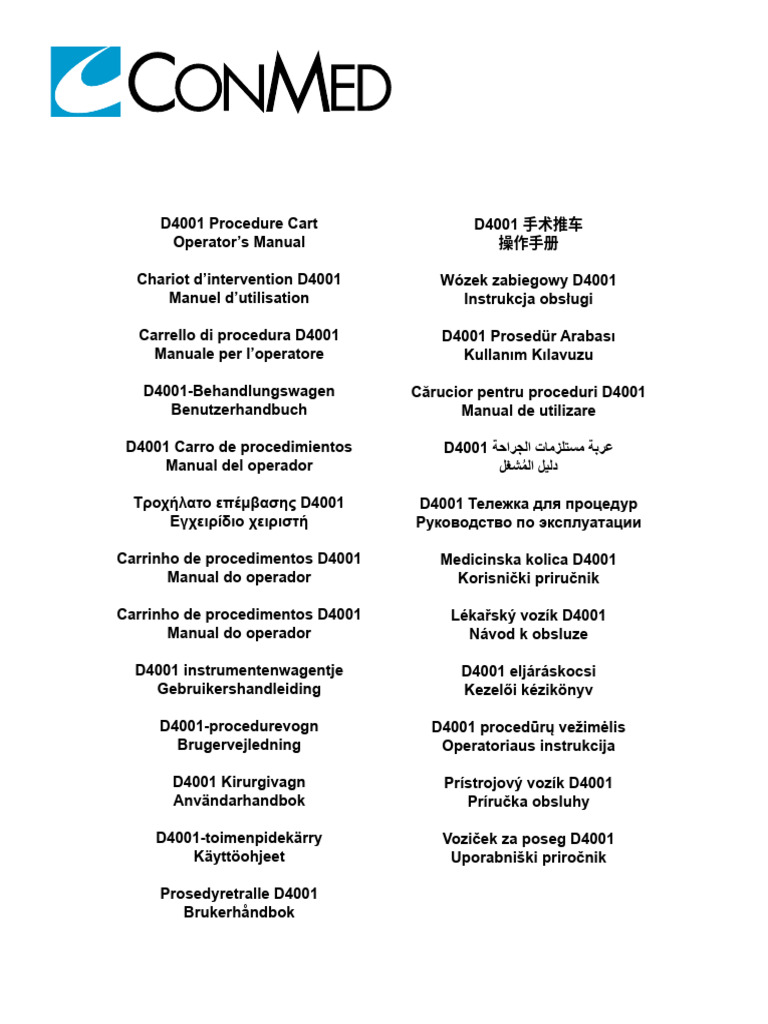 D4001 Procedure Cart Operator Manual | PDF | Screw | Intravenous Therapy