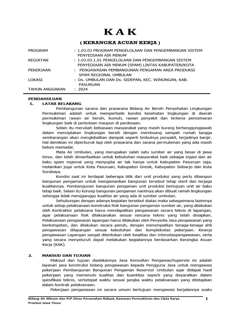 Pengawasan Pembangunan SPAM Umbulan 2024 | PDF