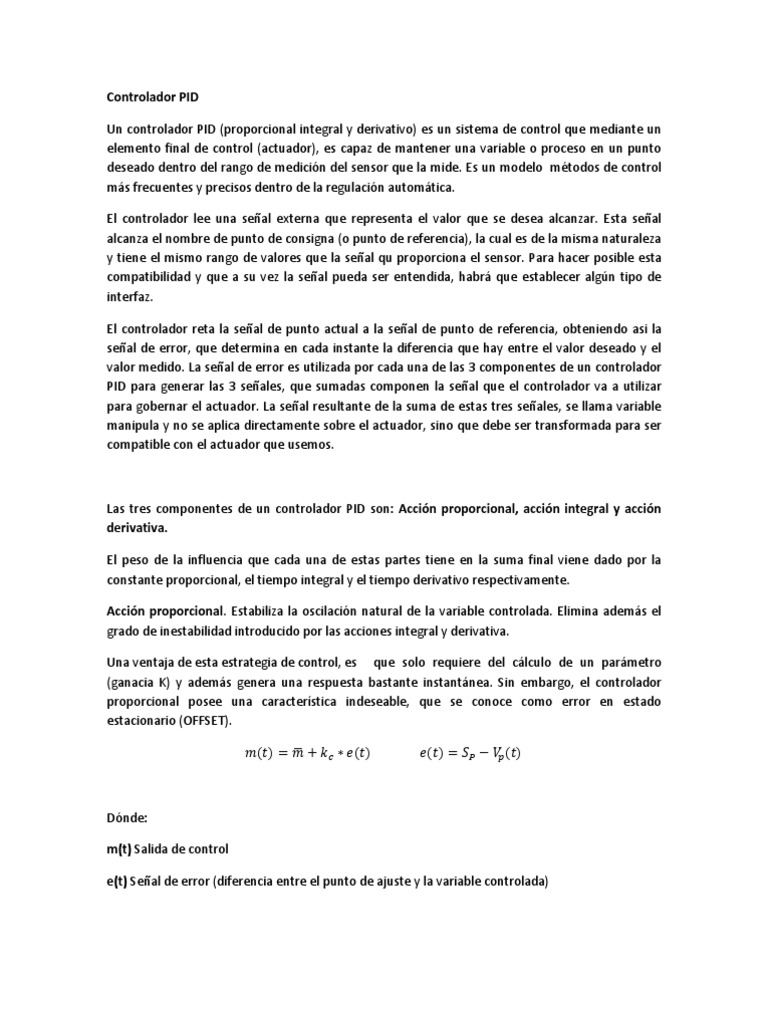 Controlador PID | PDF | Enseñanza de matemática | Ingenieria Eléctrica