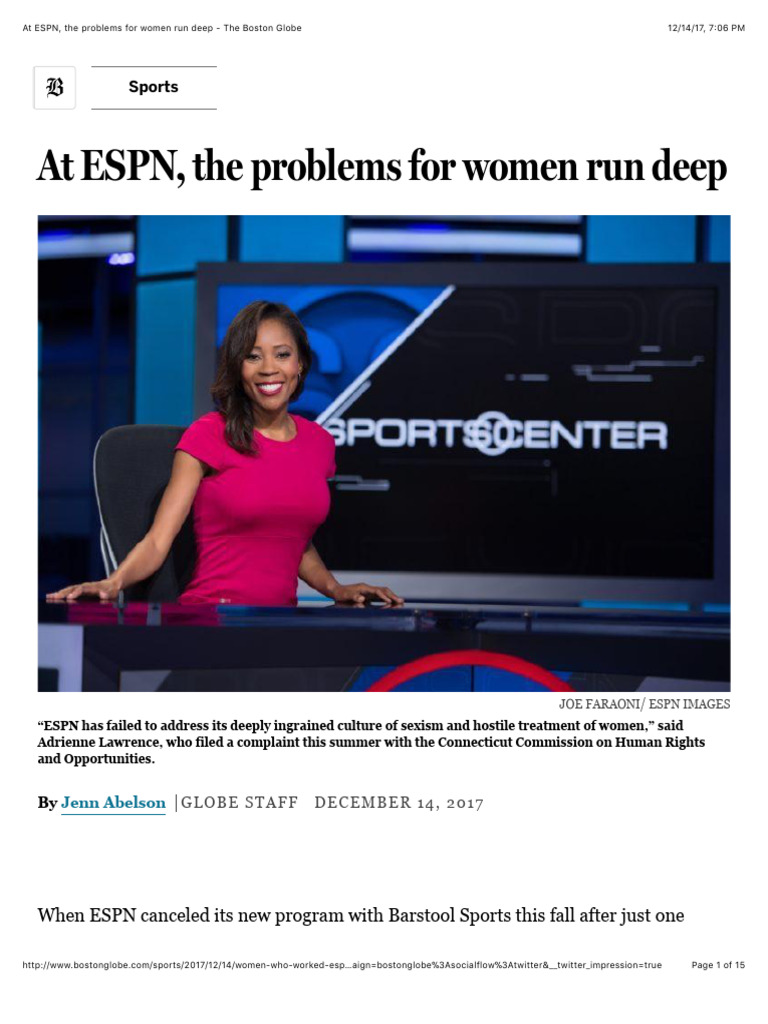 At ESPN, The Problems For Women Run Deep - The Boston Globe | PDF ...