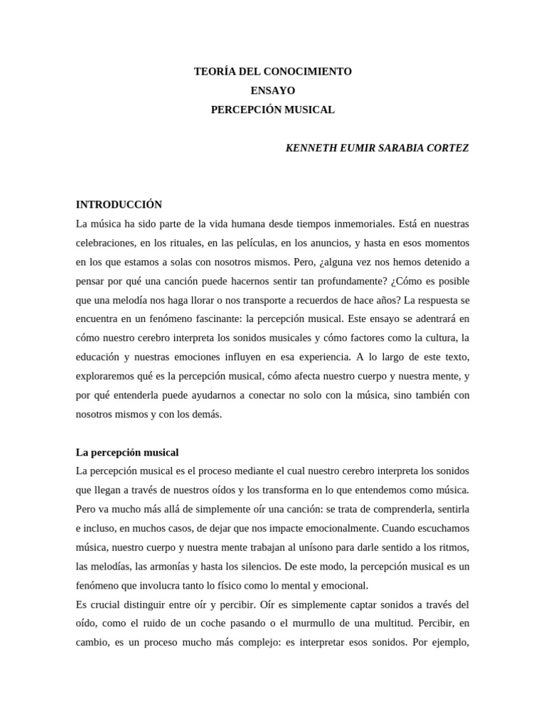 Ensayo percepción musical | PDF | Escuchando | Las emociones