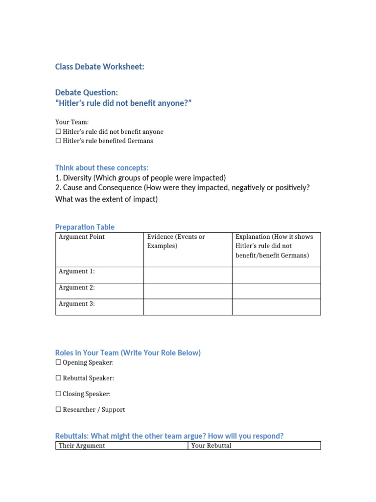 CHIA KAI LUN - T2W4 Hitler - Debate - Worksheet | PDF