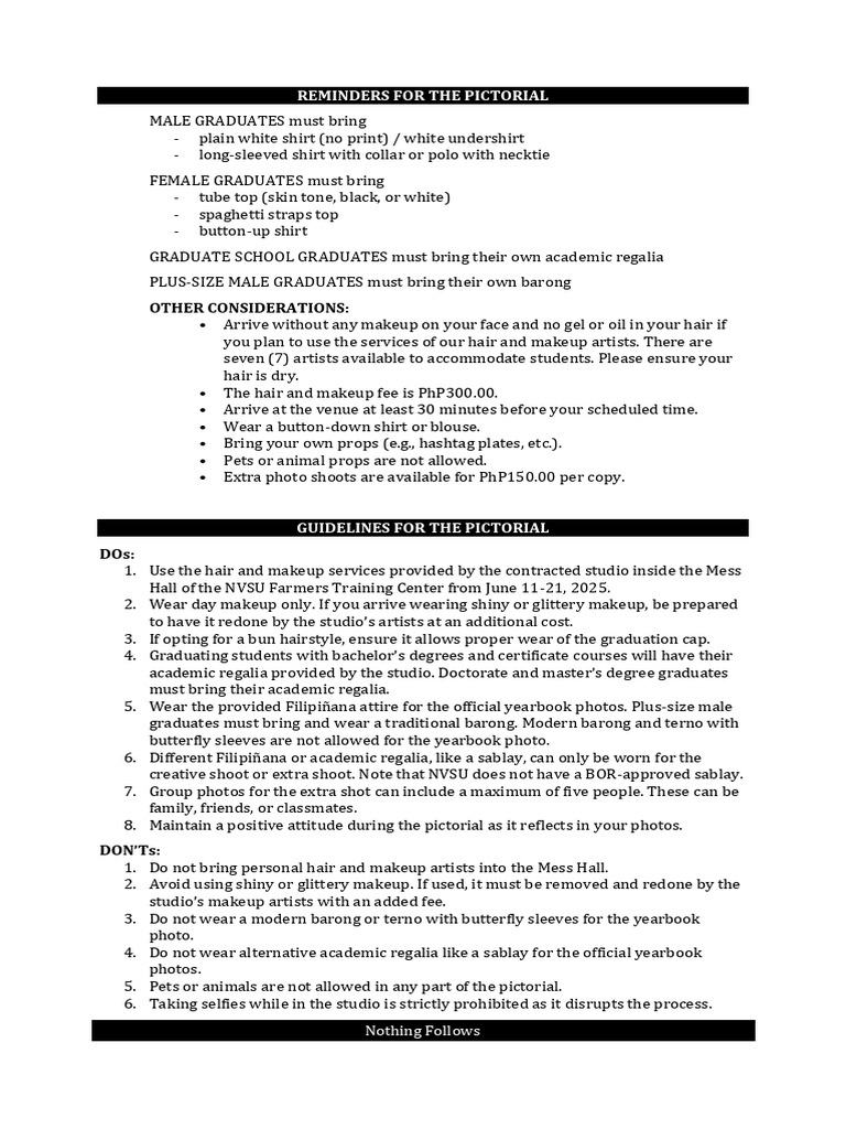Graduation Pictorial Reminders and Guidelines | PDF | Fashion | Clothing