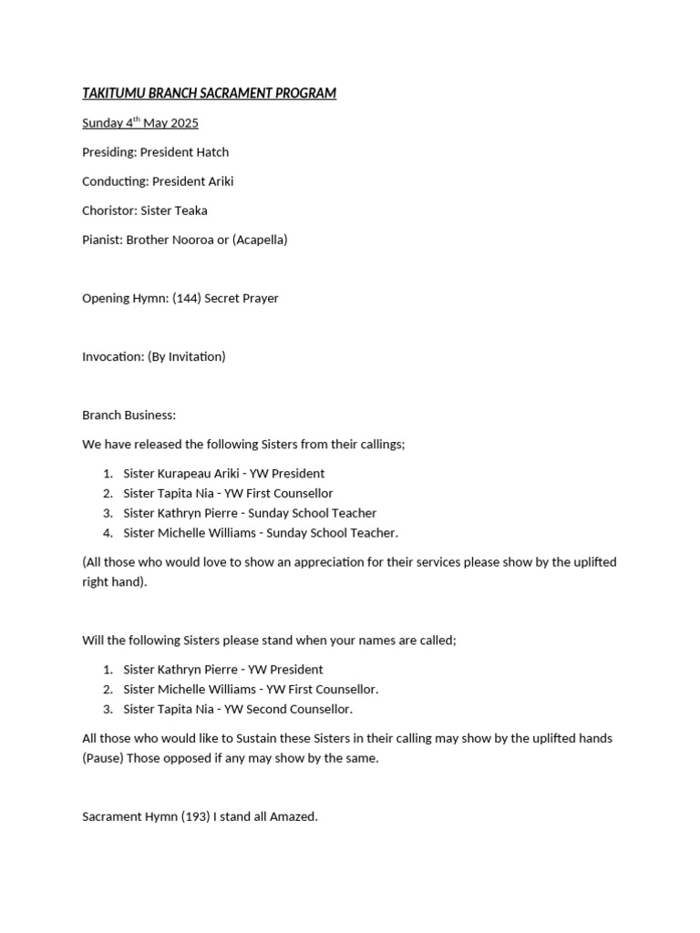 Sacrament Program | PDF