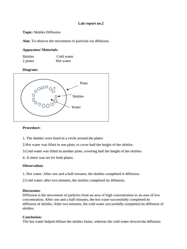 Skittles Diffusion Experiment Report | PDF